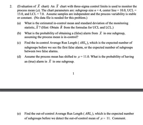 2 Evaluation Of X Chart An X Chart With Chegg Com