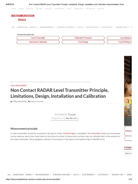 Non Contact Radar Level Transmitter Principle Limitations Design Installation And Calibration