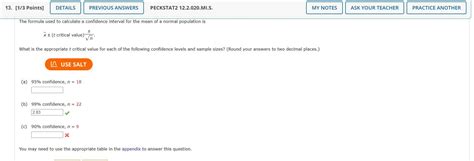 Solved xˉ t critical value ns hat is the appropriate t Chegg com