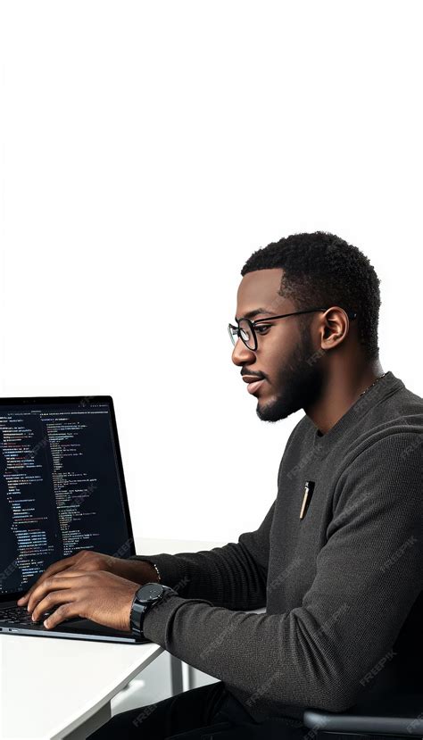 Realistic Image Of Developer Typing Code At Laptop Premium Ai Generated Image