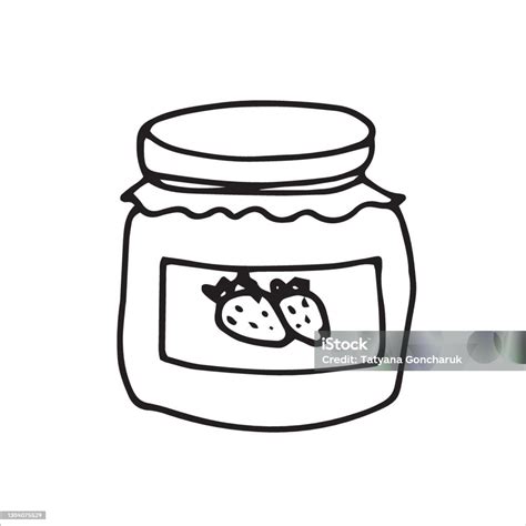 낙서 스타일의 벡터 일러스트레이션 잼 잼의 항아리 달콤한 딸기 잼 디저트의 간단한 그림 흑백 선 드로잉 숟가락에 대한 스톡 벡터 아트 및 기타 이미지 Istock