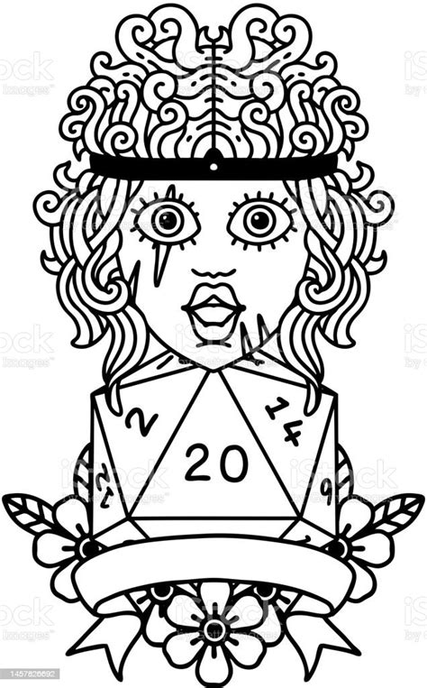 흑백 문신 라인 워크 스타일 자연 20 주사위 롤을 가진 인간 야만인 검은색에 대한 스톡 벡터 아트 및 기타 이미지 검은색 굴리기 라인아트 Istock