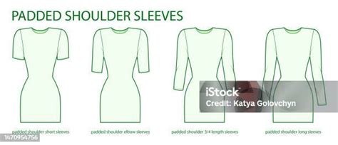 패딩 어깨 소매 옷 세트 긴 짧은 34 팔꿈치 길이의 테크니컬 패션 일러스트레이션과 몸에 맞는 옷 플랫 의류 템플릿 앞면 여성 남성 남녀 공용 Cad 모형 0명에 대한 스톡