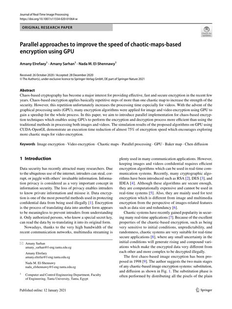 Pdf Parallel Approaches To Improve The Speed Of Chaotic Maps Based Encryption Using Gpu