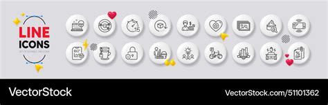 Heart Timer And Teamwork Chart Line Icons Vector Image