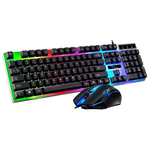 Black Keyboard Mouse Sets Colorful Led Illuminated Grandado