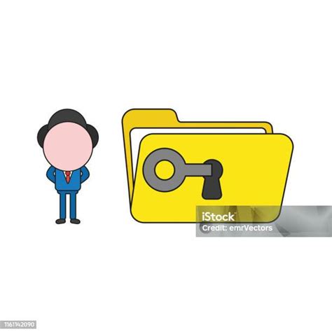 키와 실업가 문자 잠금 해제 파일 폴더의 벡터 그림 색상 및 검은색 윤곽선 경호에 대한 스톡 벡터 아트 및 기타 이미지 경호 노트북 데이터 Istock