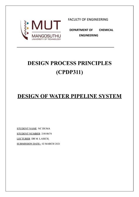 Design Water Pipeline System DESIGN PROCESS PRINCIPLES CPDP311 DESIGN OF WATER PIPELINE