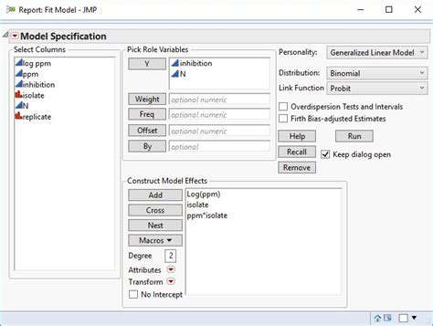 Probit Analysis Fit Testing Regression And Replicates Jmp User