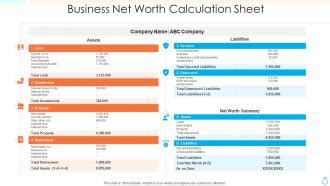 Business Net Worth Calculation Sheet Presentation Graphics Presentation PowerPoint Example