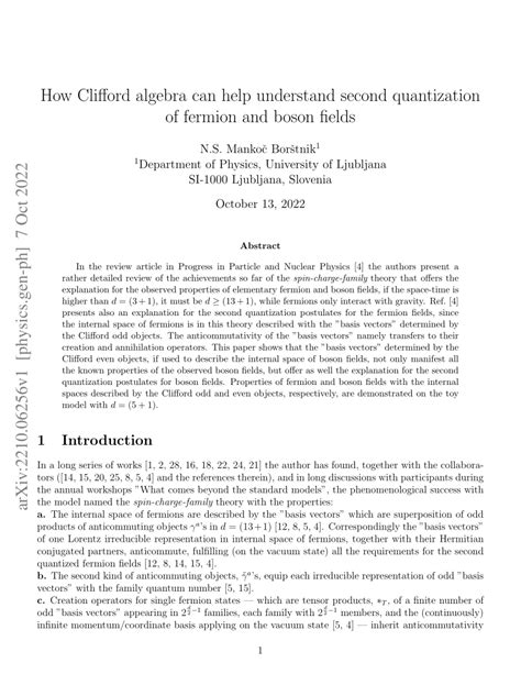 Pdf How Clifford Algebra Can Help Understand Second Quantization Of Fermion And Boson Fields
