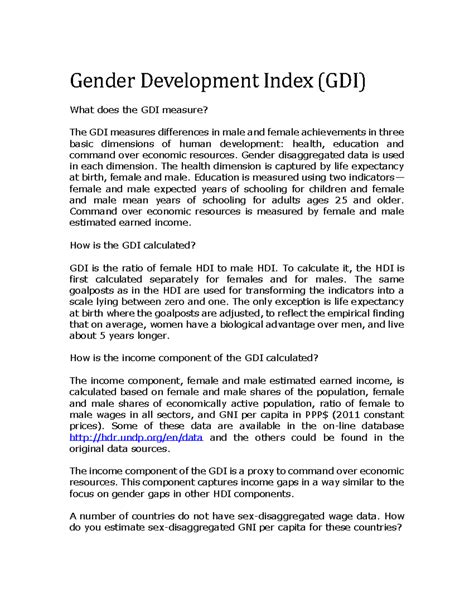 Gender Development Index Gender Disaggregated Data Is Used In Each