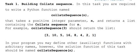 Solved Task 1 Building Collatz Sequence In This Task You Are