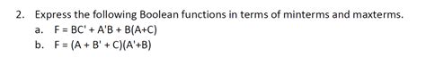 solved 2 express the following boolean functions in terms