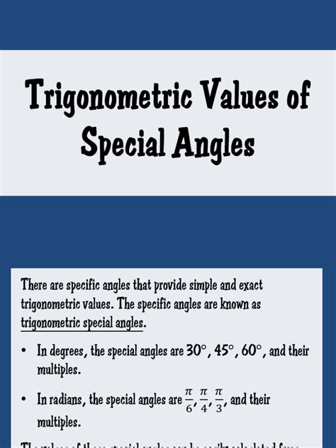 3 6 Trigonometric Values Of Special Angles Pdf Triangle Trigonometric Functions