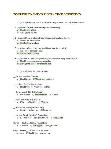 Inverted Conditionals Practice Correction Pdf