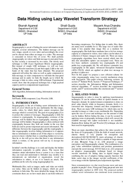 Pdf Data Hiding Using Lazy Wavelet Transform Strategy