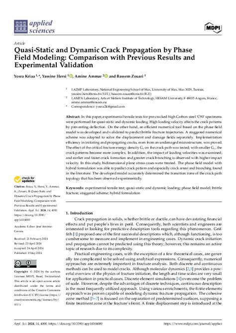 Pdf Quasi Static And Dynamic Crack Propagation By Phase Field Modeling Comparison With