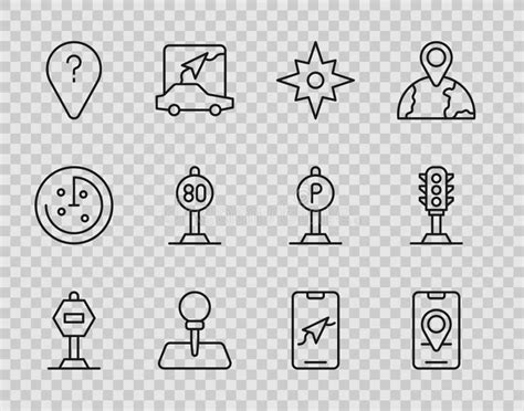 Set Line Stop Sign City Map Navigation Wind Rose Push Pin Unknown Route Point Speed Limit