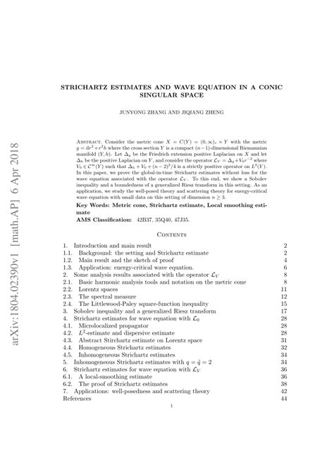 Pdf Strichartz Estimates And Wave Equation In A Conic Singular Space