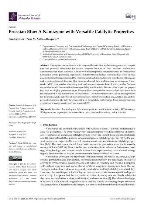 Pdf Prussian Blue A Nanozyme With Versatile Catalytic Properties