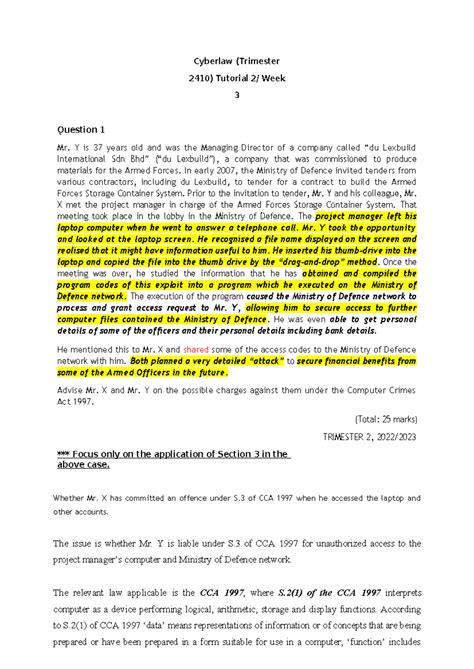 Tutorial WEEK3 Cyberlaw Cyberlaw Trimester 2410 Tutorial 2 Week