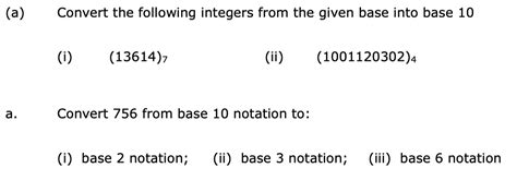Solved A Convert The Following Integers From The Given Chegg