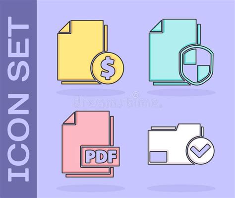 Set Document Folder And Check Mark Finance Document Pdf File Document And Document Protection