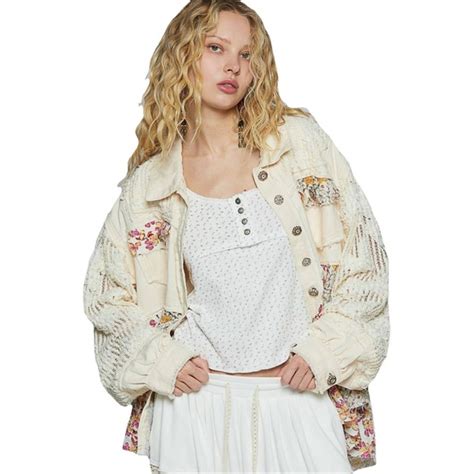Pol Jackets And Coats Pol Floral Crochet Patchwork Off White 0 Cotton