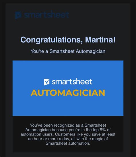 Received An Email From Smartsheet That I Am In Their Top 5 Of Automation Users Martina Chaussee