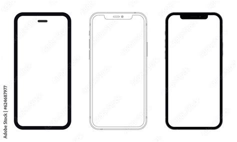Mobile Phone Collection Set Of 3 Modern Smartphones Outline