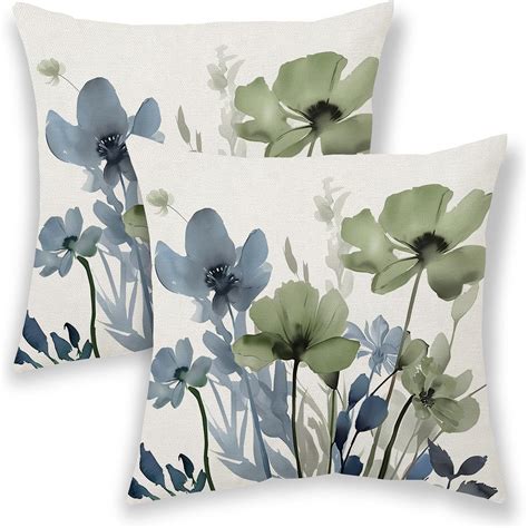 Blue Sage Green Pillow Covers 16x16 Inch Set Of 2 Vintage