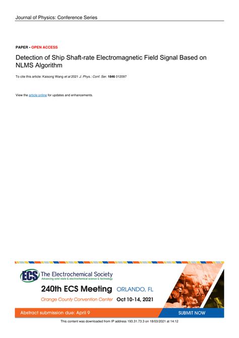 Pdf Detection Of Ship Shaft Rate Electromagnetic Field Signal Based