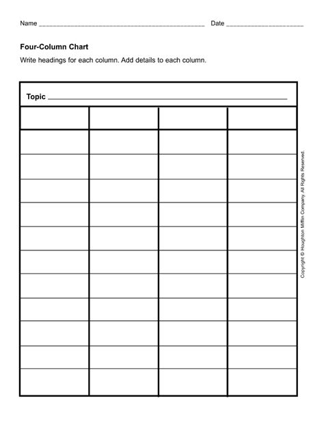 Printable Four Column Chart