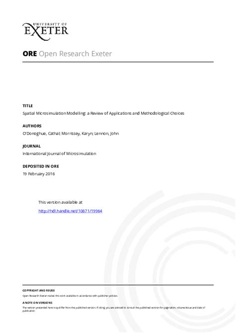 Pdf Spatial Microsimulation Modelling A Review Of Applications And