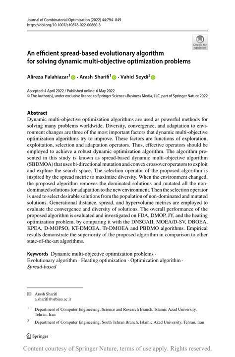 An Efficient Spread Based Evolutionary Algorithm For Solving Dynamic Multi Objective