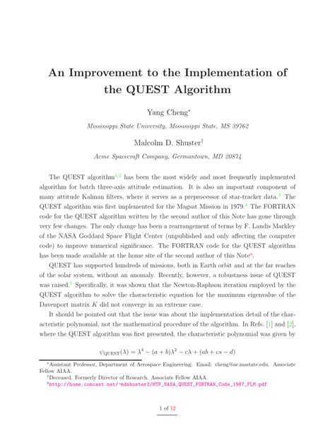 Pdf An Improvement To The Implementation Of The Quest Algorithm