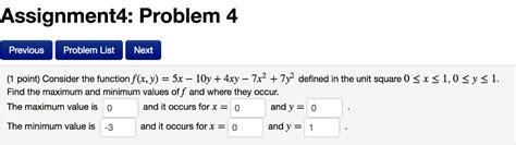 Solved Assignment4 Problem 4 Previous Problem List Next 1