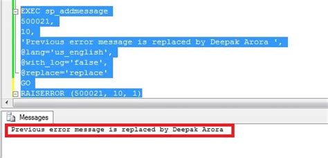 User Defined Error Message In Sql Server 2012