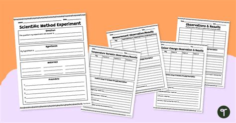 science investigation worksheets experiment data collection templates