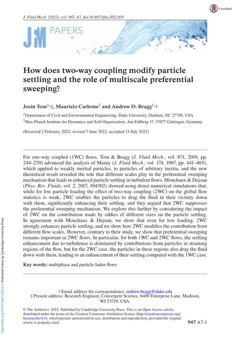 Pdf How Does Two Way Coupling Modify Particle Settling And The Role