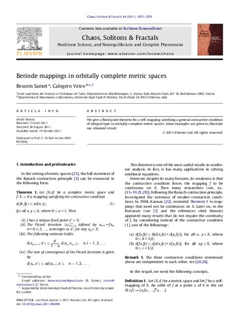 Pdf Berinde Mappings In Orbitally Complete Metric Spaces