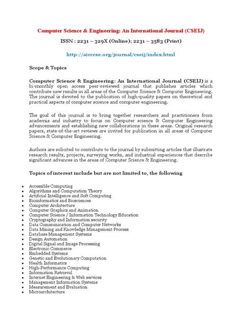 Computer Science And Engineering An International Journal Cseij Pdf Computer Science