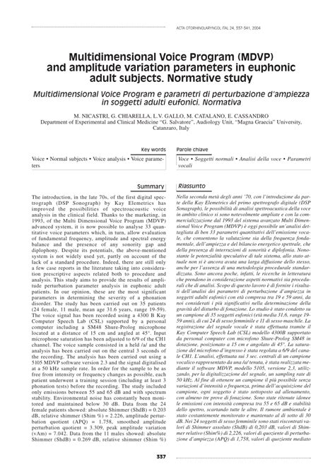 Pdf Multidimensional Voice Program Mdvp And Amplitude Variation Parameters In Euphonic Adult