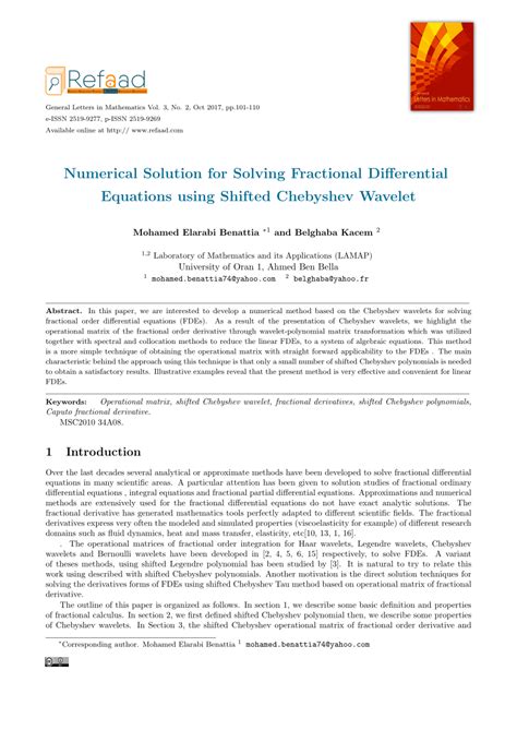 Pdf Numerical Solution For Solving Fractional Differential Equations