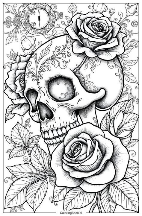 Basic Skull And Rose Coloring Page Free Pdfandpng Printable