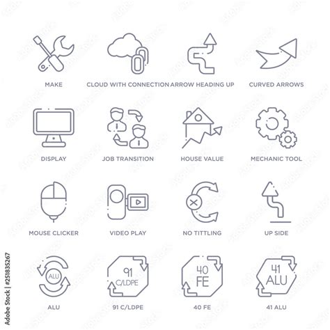 Set Of 16 Thin Linear Icons Such As 41 Alu 40 Fe 91 C Ldpe Alu Up Side No Tittling Video
