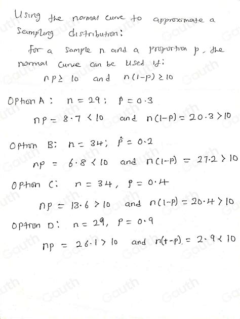 Solved For which sample size n and sample proportion β can a normal curve be used to