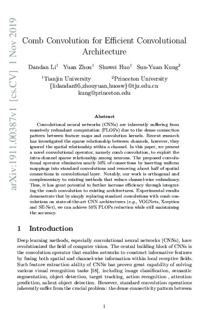 Pdf Comb Convolution For Efficient Convolutional Architecture