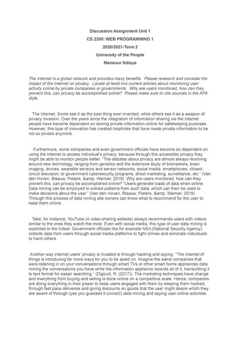 cs 2205 df 1 u discussion forum unit 1 discussion assignment unit 1 cs 2205 web